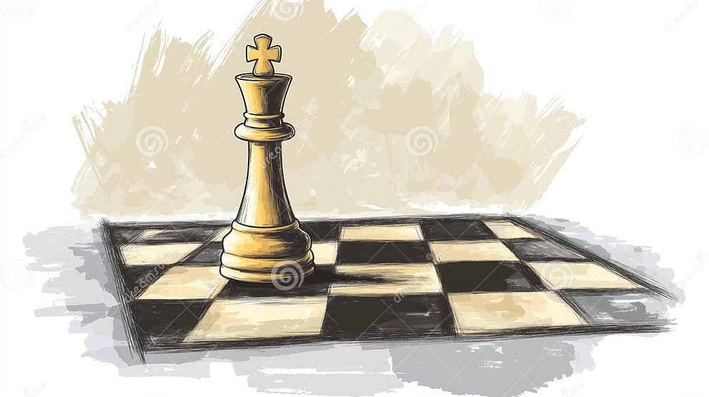 A Single Chess Piece Depicted in Continuous Line Art on a Chessboard ...