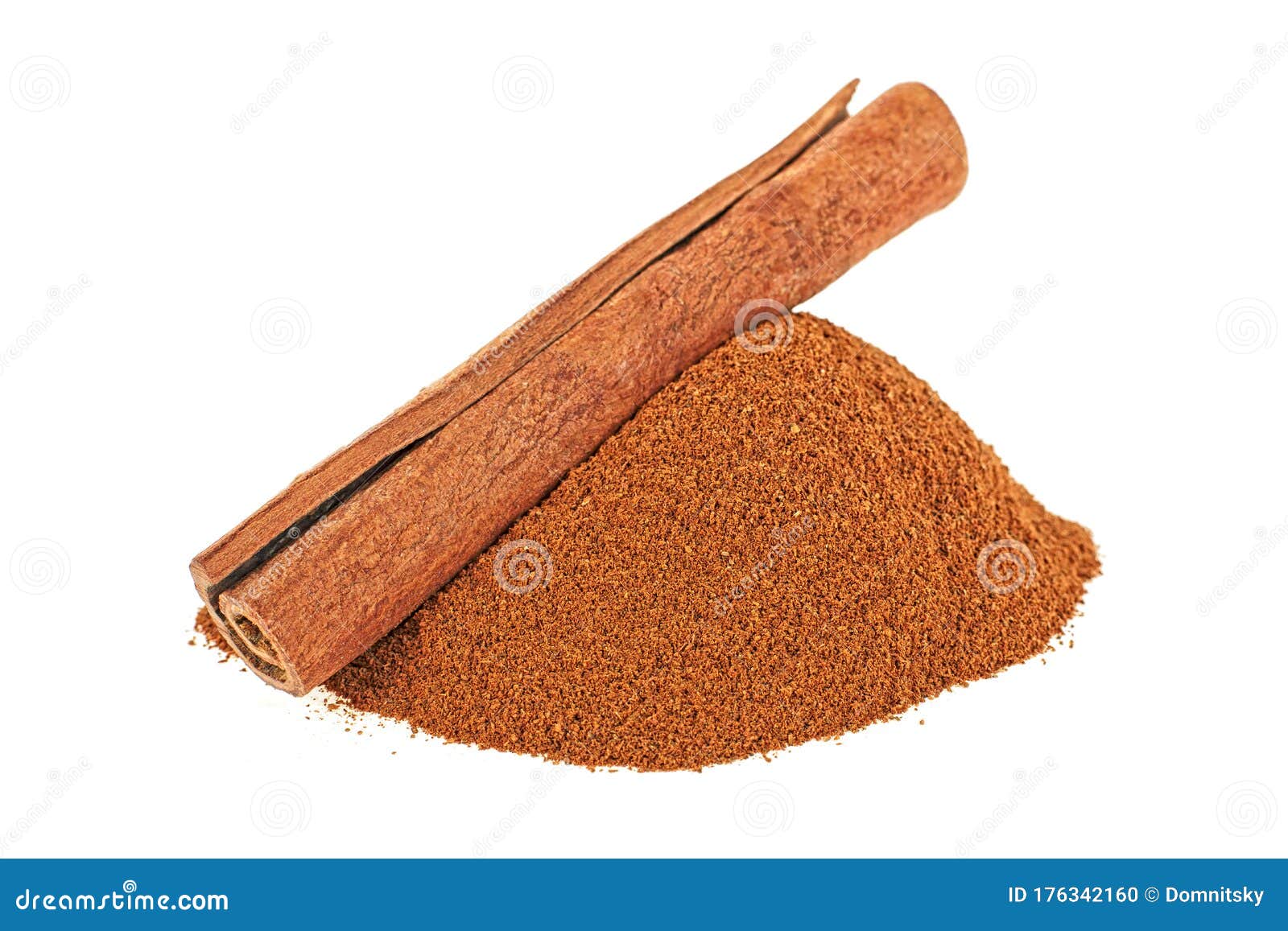 Single Cinnamon Stick and Cinnamon Powder on White Background Stock ...