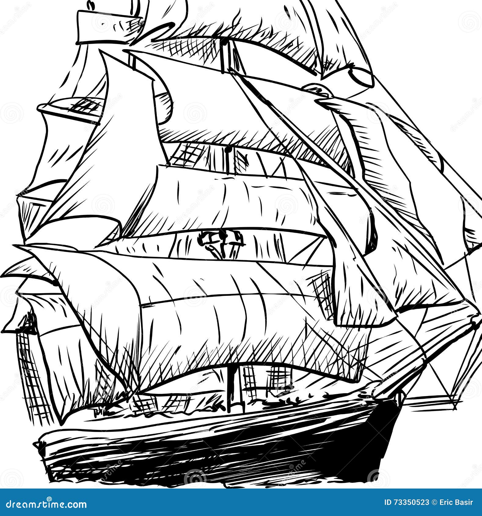 Single Clipper Ship Doodle stock illustration. Illustration of cropped ...