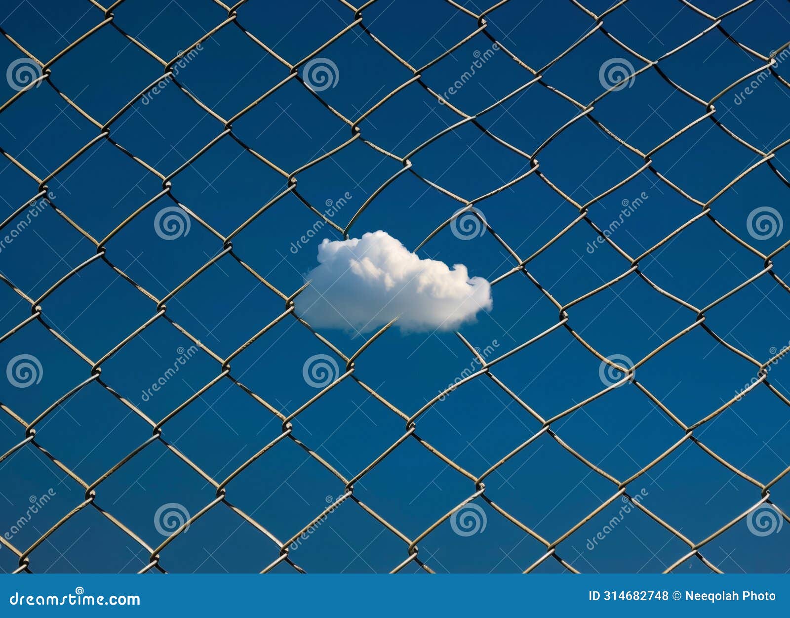 Single Cloud Cought in a Wire Mesh Fence. Stock Illustration - Illustration of background, blue ...