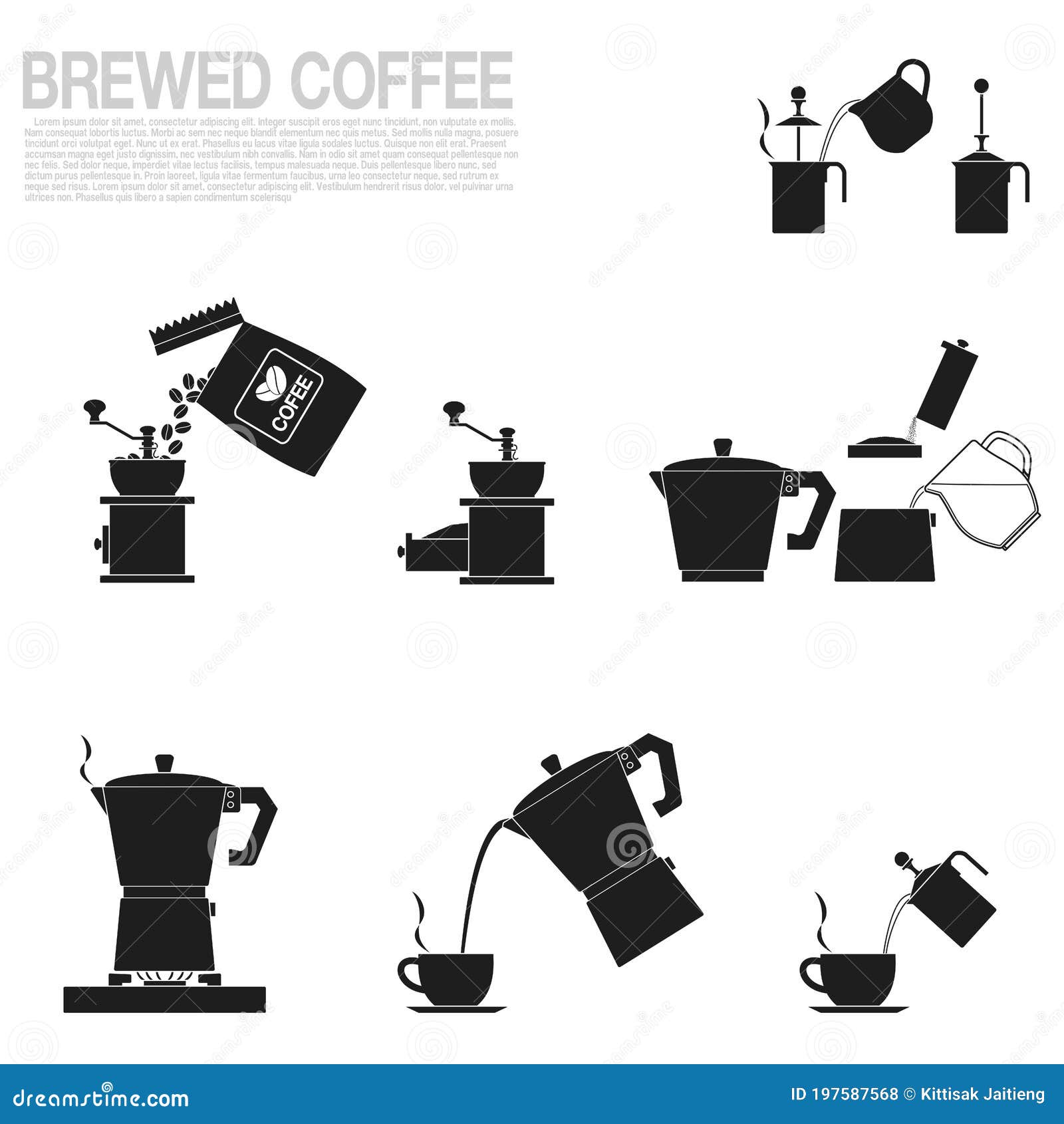 Single Color Icon of Brewed Coffee Making Process Stock Vector ...