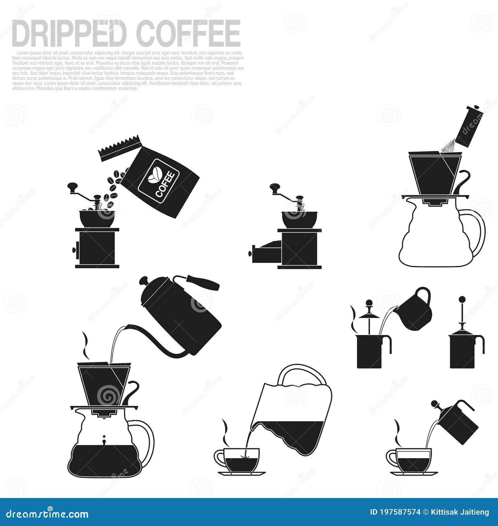 Single Color Icon of Dripped Coffee Making Process Stock Vector ...