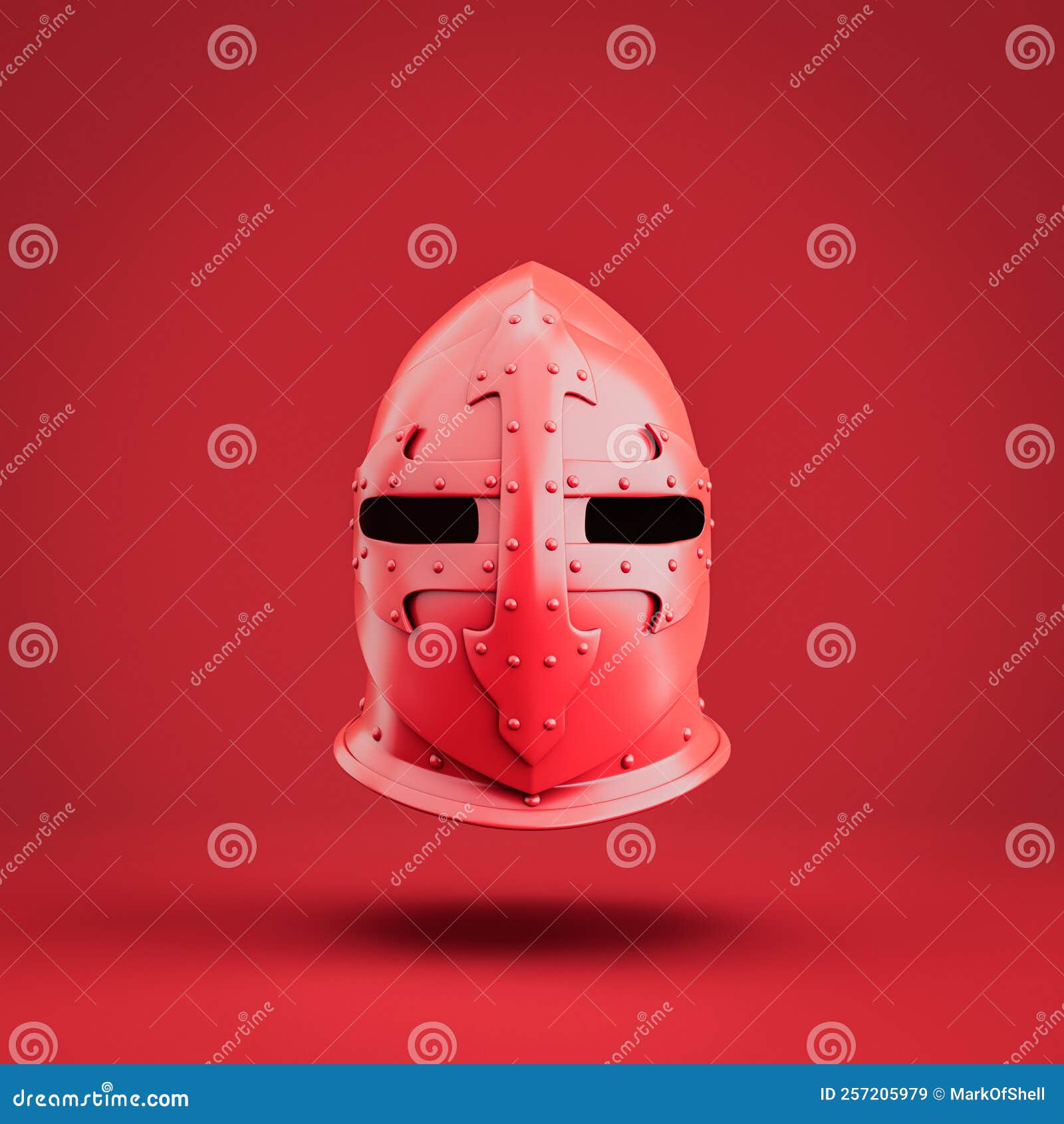 Single Color Red Medieval Knight Helmet. Front View Ancient Warrior ...
