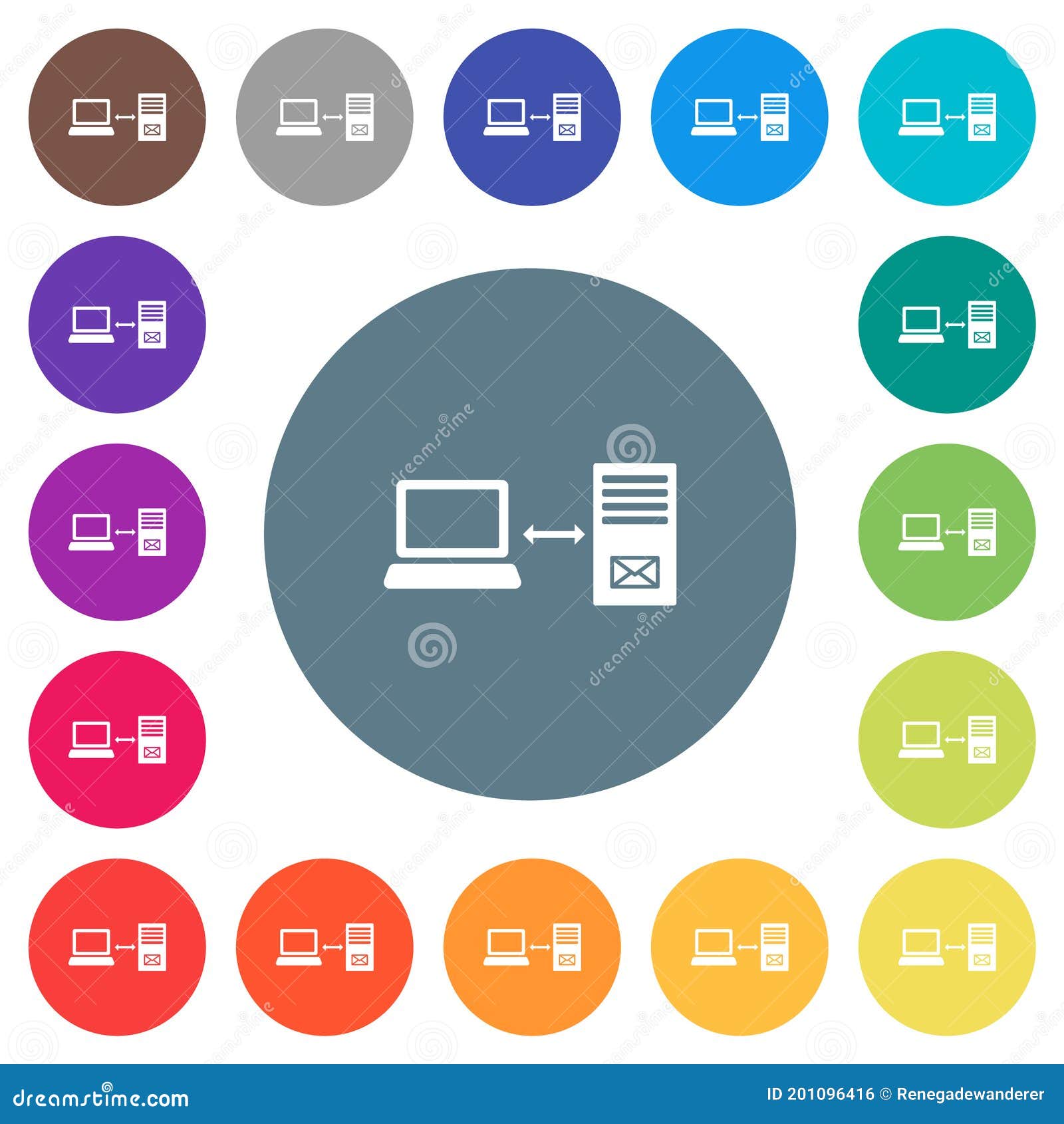 Single Connection To Mail Server Flat White Icons on Round Color ...