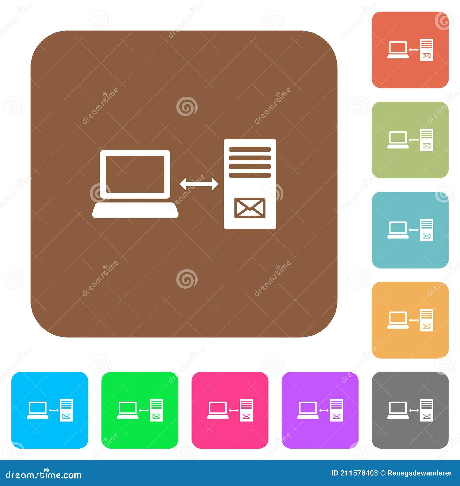 Single Connection To Mail Server Rounded Square Flat Icons Stock Vector ...