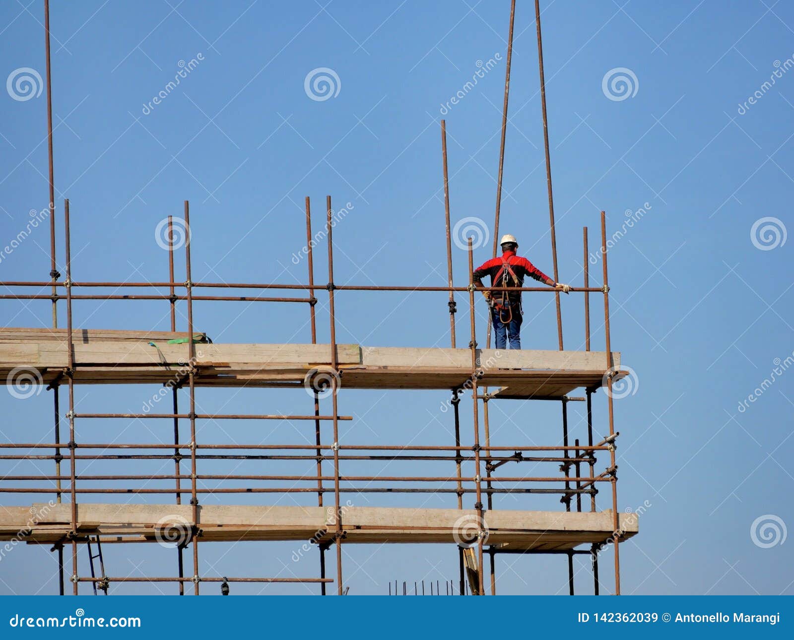 Single Construction Worker on Construction Site Scaffolding Stock Image ...