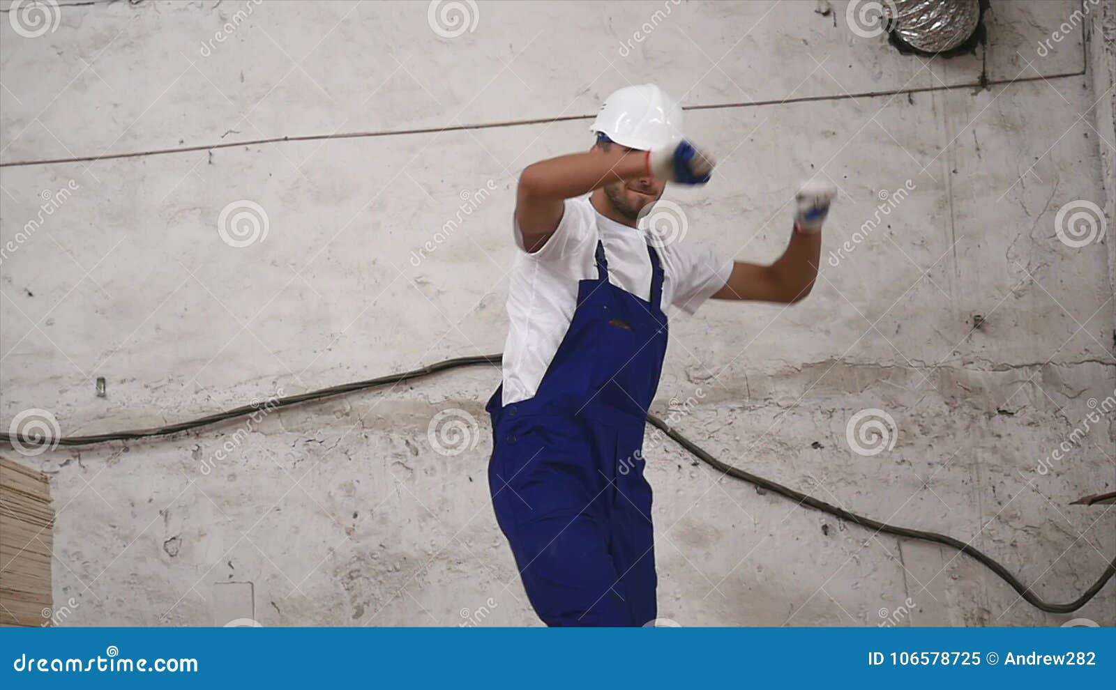 Single Construction Worker in Room Dancing Fun Stock Video - Video of ...