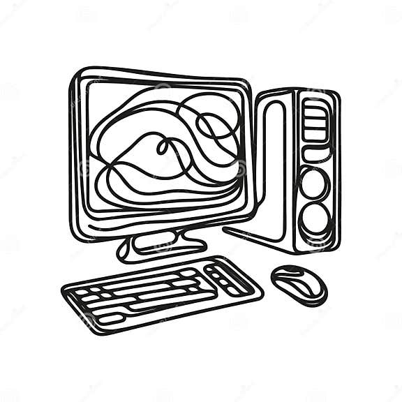 A Single Continuous Drawing of a Processor Computer and a Screen ...