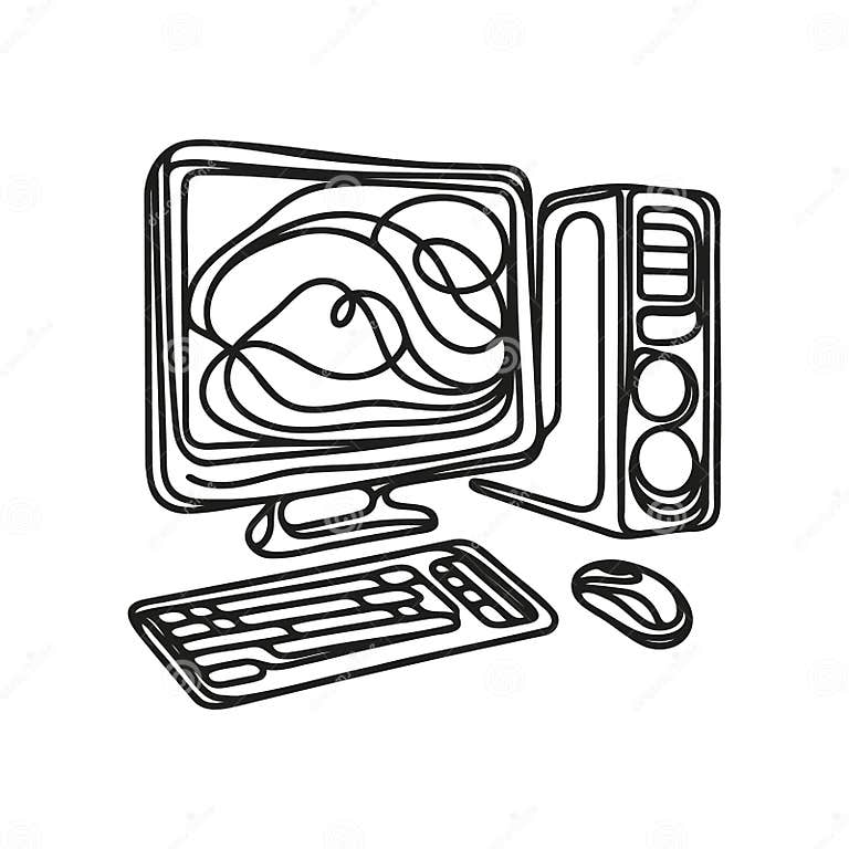 A Single Continuous Drawing of a Processor Computer and a Screen ...