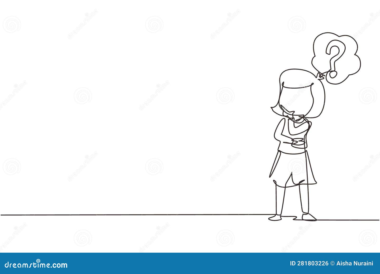 Single Continuous Line Drawing Cute Girl Thinking. Kids Think Creative ...