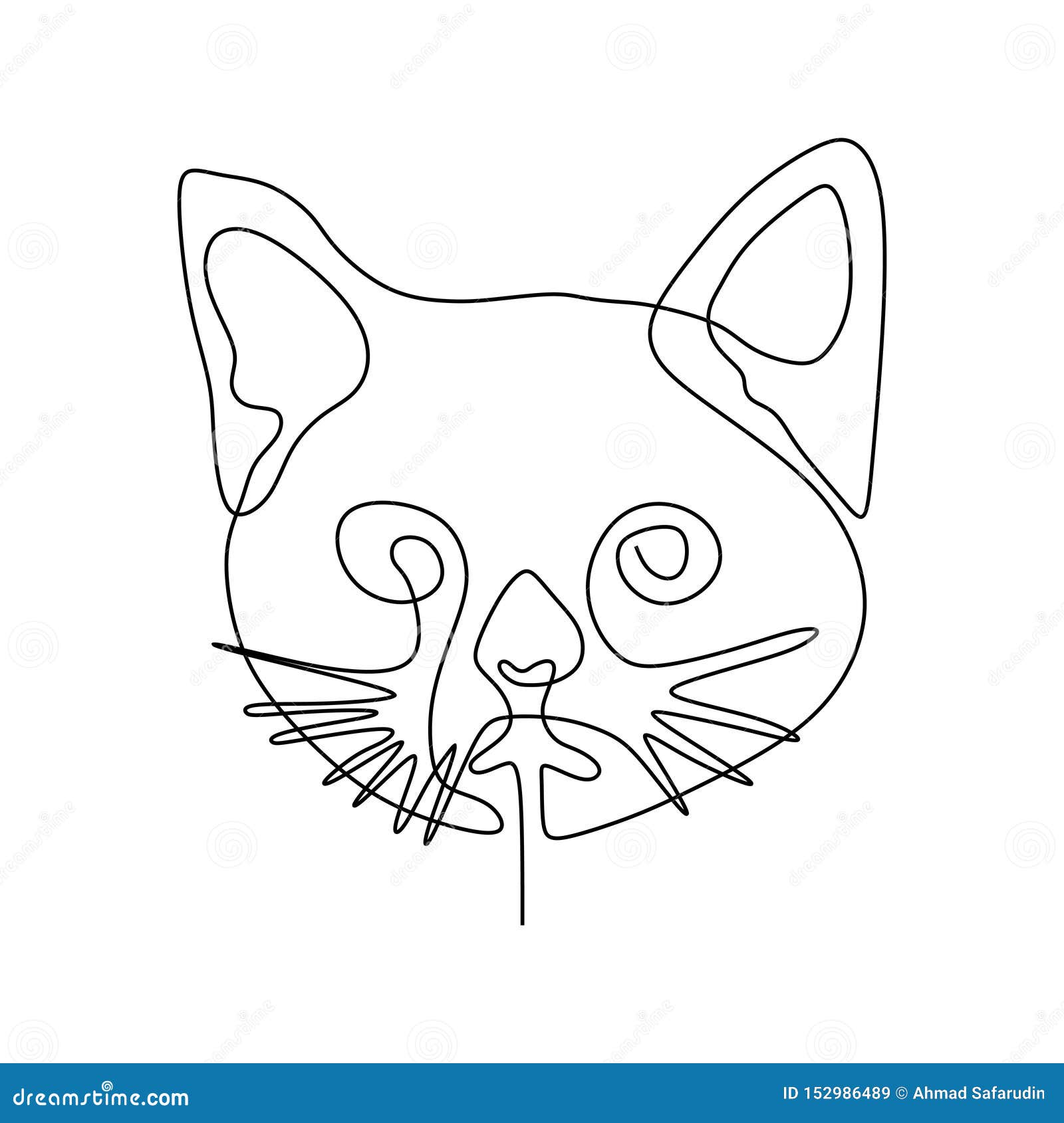 Single Continuous Line Drawing of Cute Kitten Cat Head Stock Vector ...