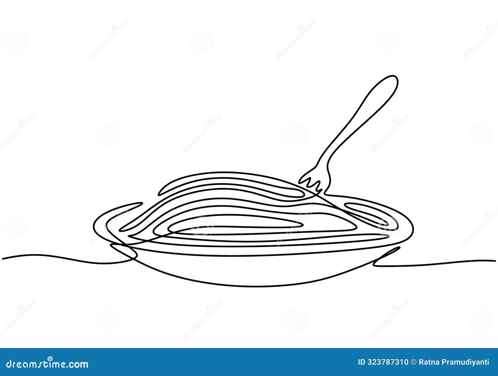 Single Continuous Line Drawing of Delicious Spaghetti Noodle with Fork ...