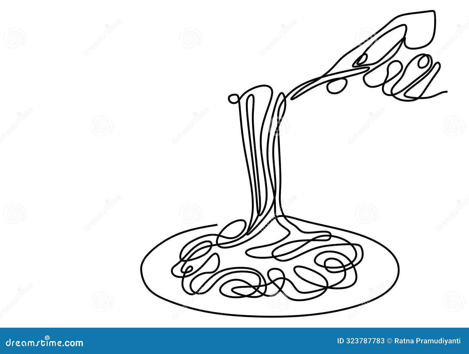 Single Continuous Line Drawing of Delicious Spaghetti Noodle with Fork ...