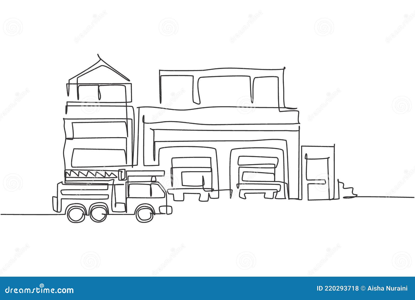 Single Continuous Line Drawing of Fire Station Building Construction ...