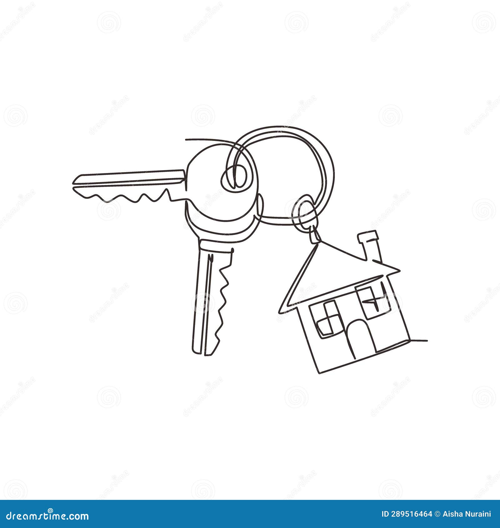 Single Continuous Line Drawing Keychain with Key Ring, Two Keys and a ...