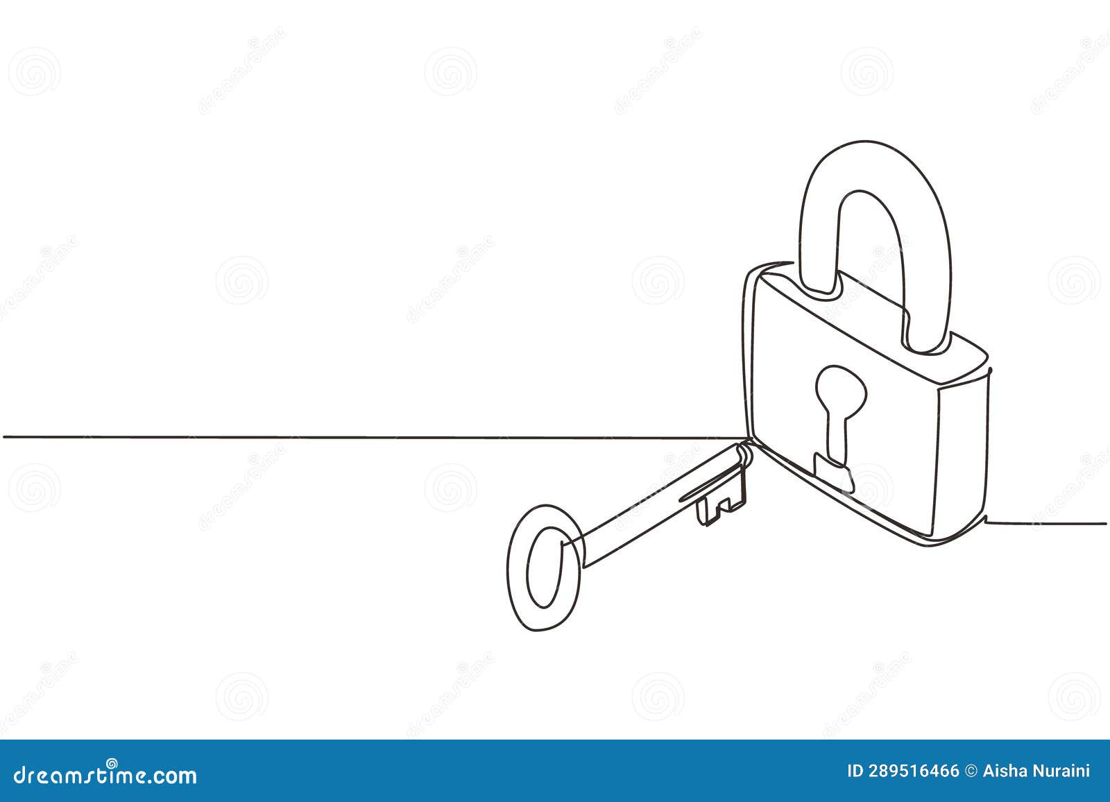 Single Continuous Line Drawing Lock and Key, Isometric Image. Key and ...