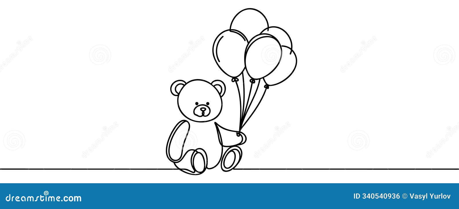 Single Continuous Line Drawing Lovely Teddy Bear Toy. Teddy Bear with ...