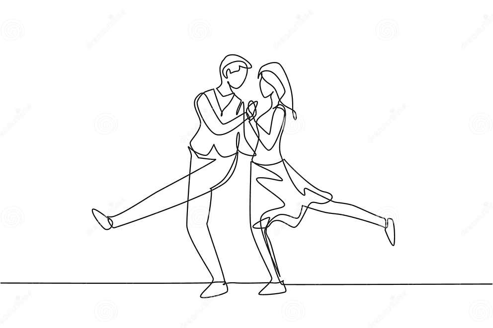 Single Continuous Line Drawing Man And Woman Professional Dancer Couple