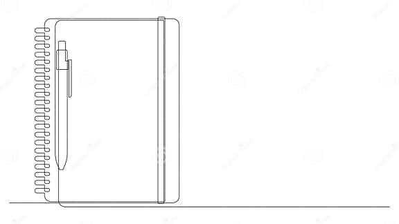 Single Continuous Line Drawing of Notebook with a Pencil. Writing ...