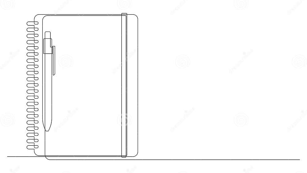Single Continuous Line Drawing of Notebook with a Pencil. Writing ...