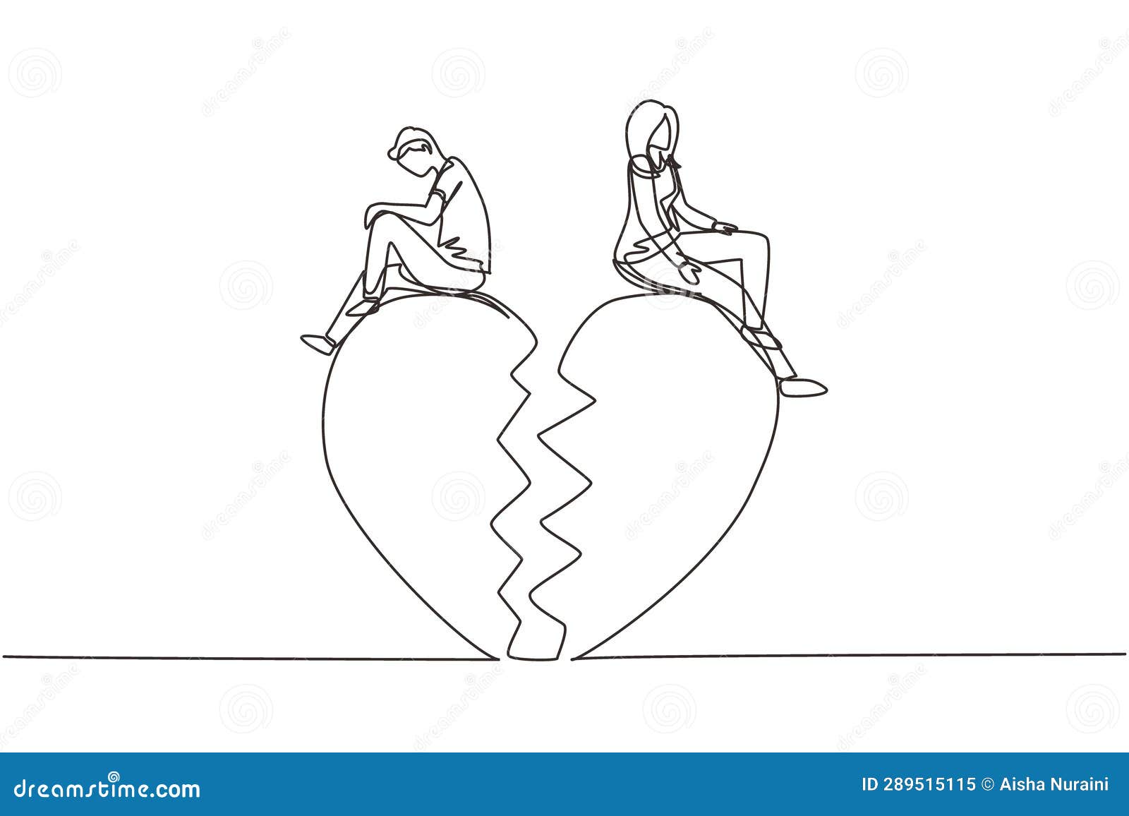 Single Continuous Line Drawing Relationship Break Up, Broken Heart ...