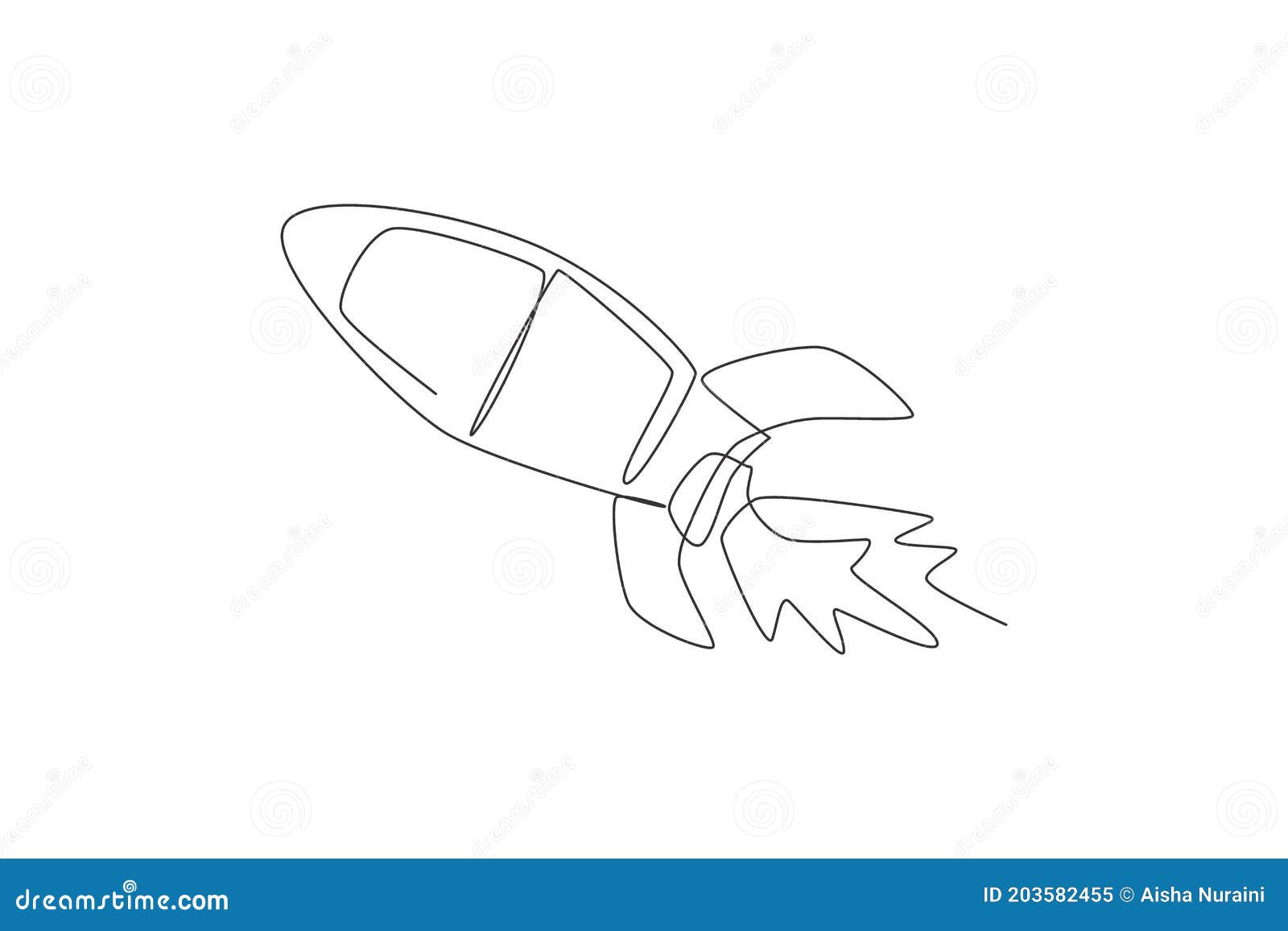 Single Continuous Line Drawing Rocket Launch Fly into the Sky Universe ...