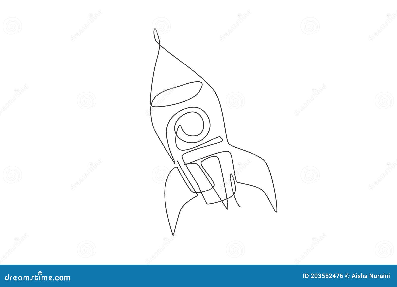 Single Continuous Line Drawing Rocket Launch Fly into the Sky Universe ...