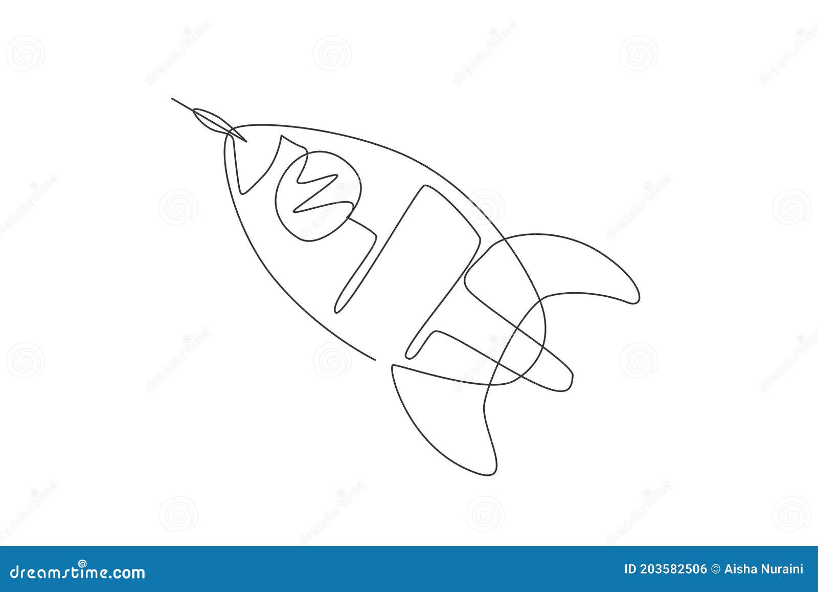 Single Continuous Line Drawing Rocket Launch Fly into the Sky Universe ...