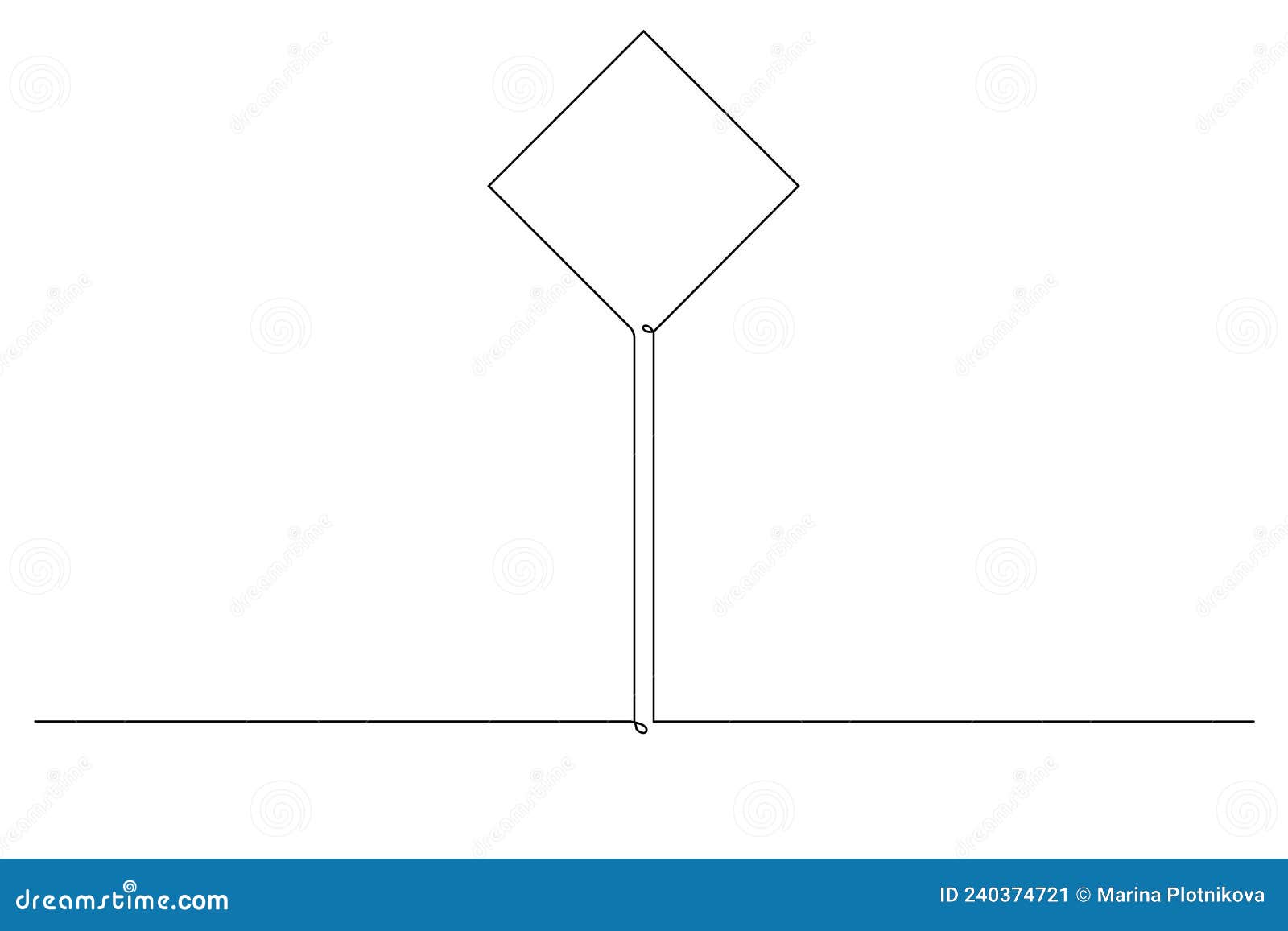 Single Continuous Line Drawing Template of Square Road Sign. One Line ...