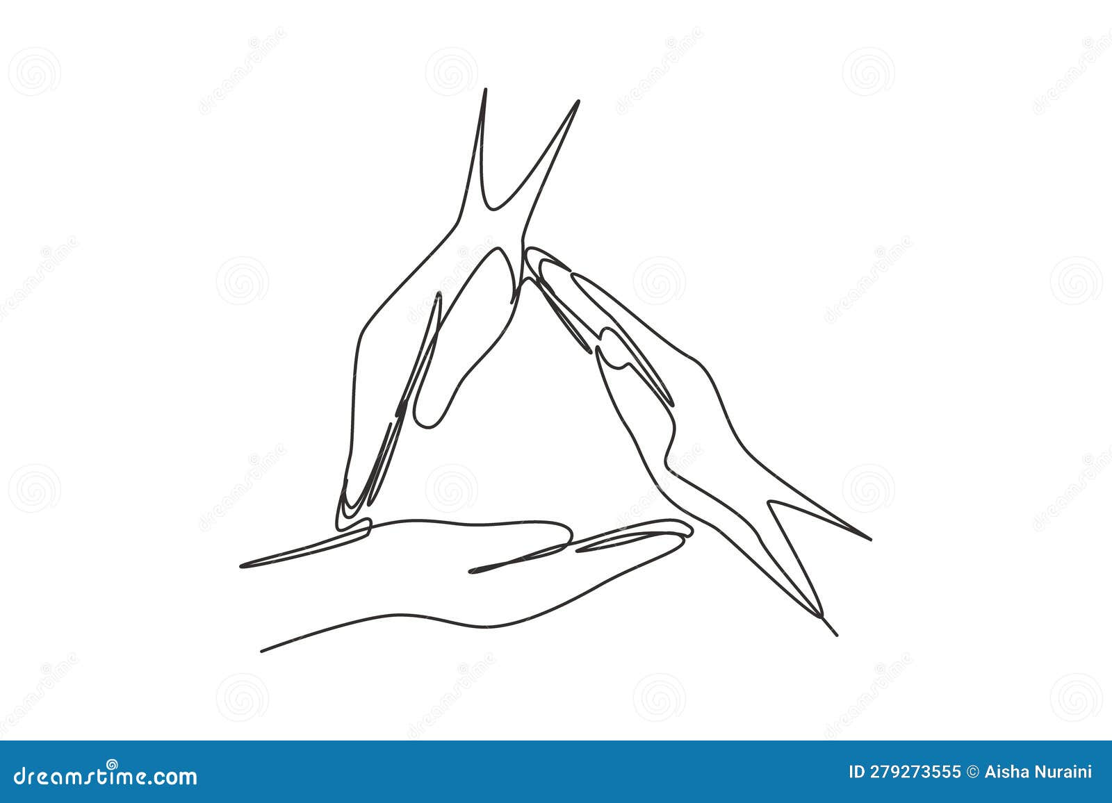 Single Continuous Line Drawing Three Palm Hands Make Triangle Frame ...