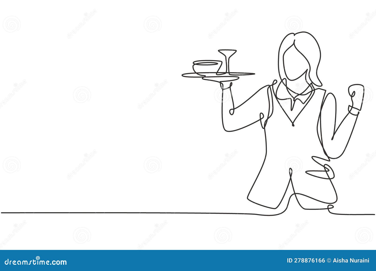 Waitress Continuous One Line Drawing Minimalist. Woman Serving Drinks ...