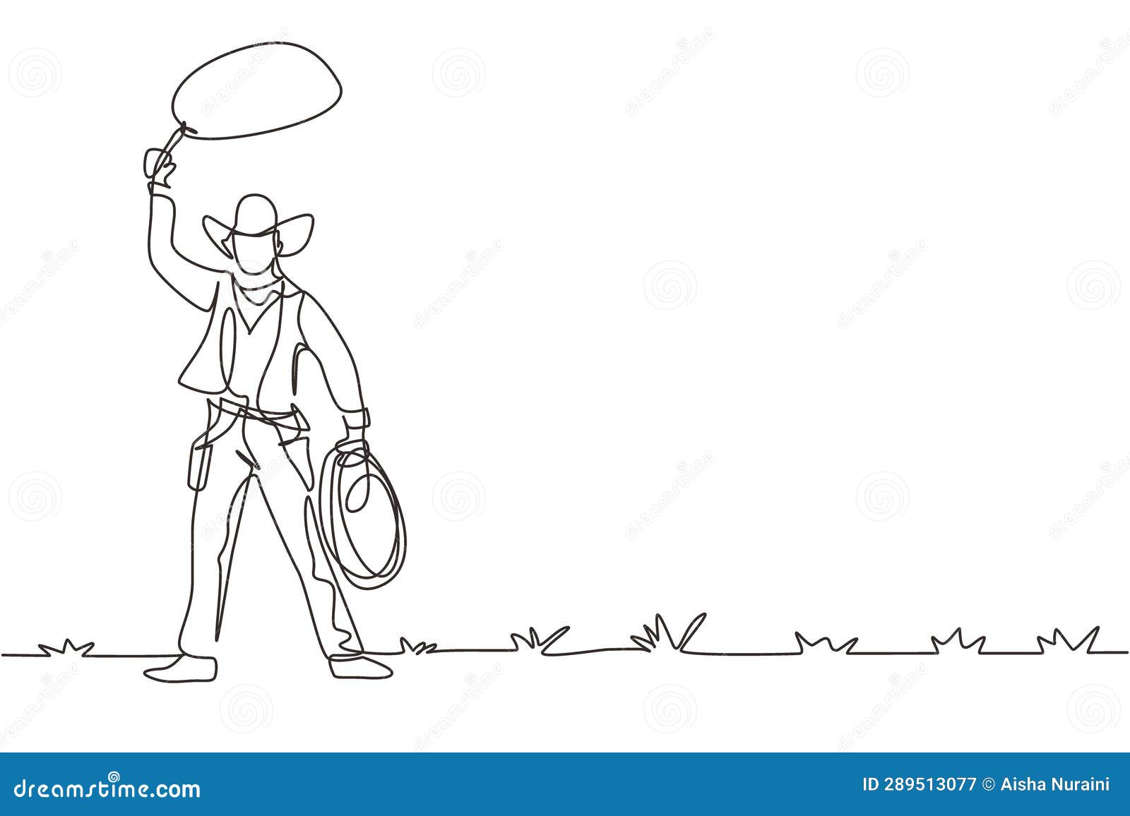 Single Continuous Line Drawing Western Cowboy Standing and Throwing ...