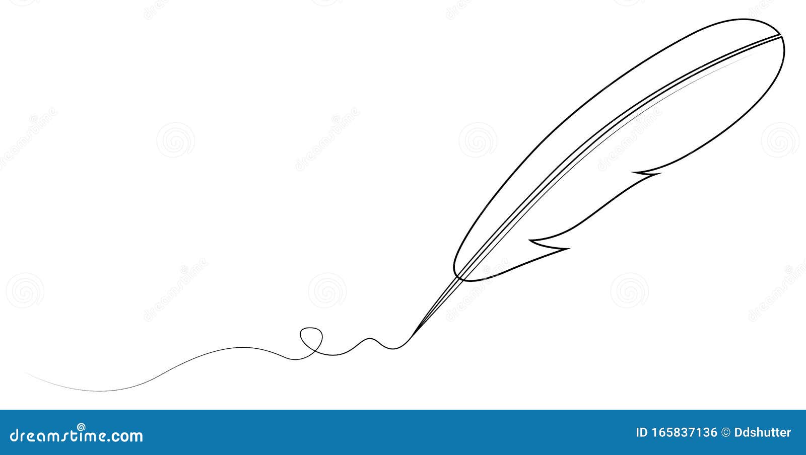 Single Continuous Line Drawing of Writing Fether or Quill Pen. Retro ...