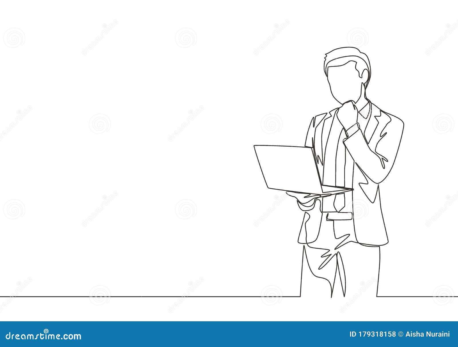 Single Continuous Line Drawing of Young Business Man Standing while ... Single Continuous Line Drawing of Young Business Man Standing while ...