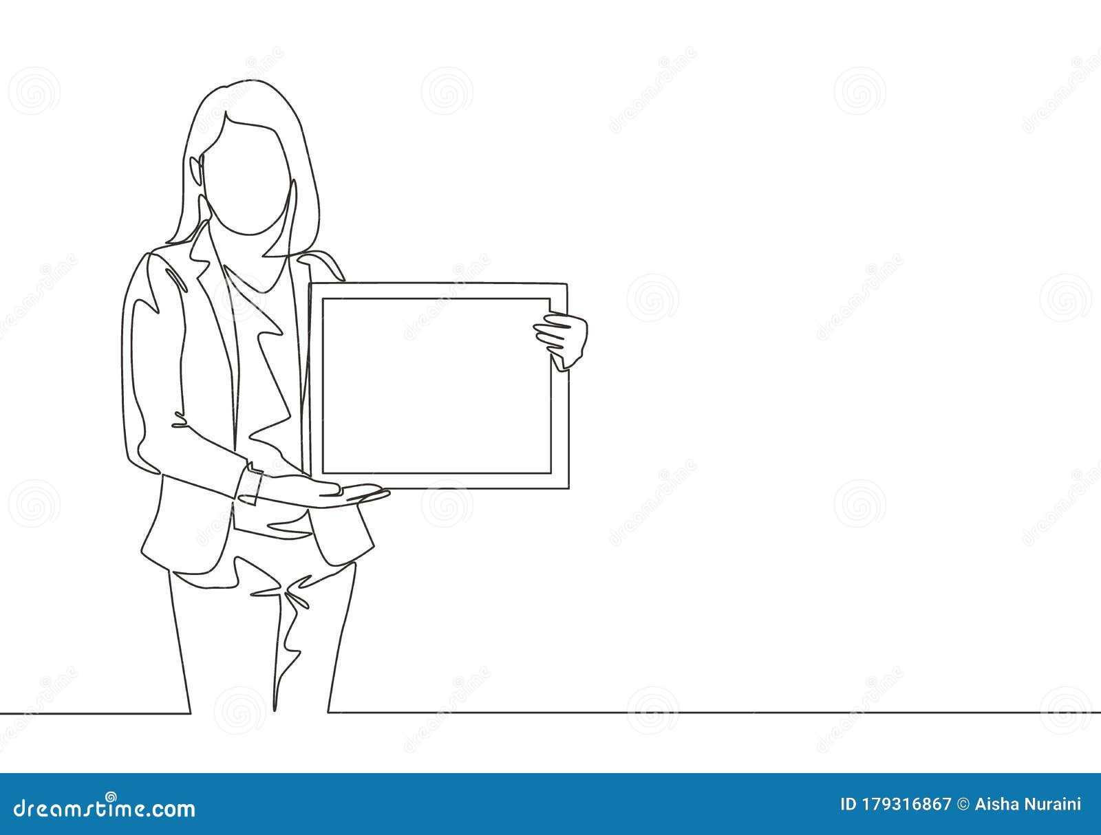 Single Continuous Line Drawing Of Young Female Presenter Presenting New ...