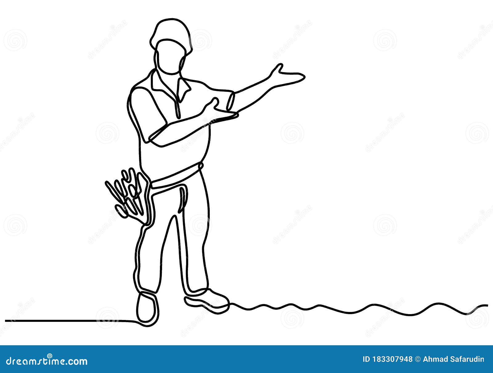 Single Continuous Line Drawing of Young Handyman Wearing Building ...