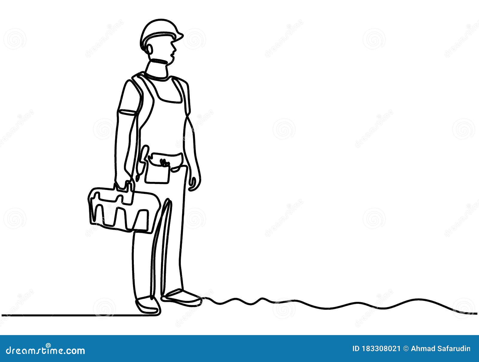 Single Continuous Line Drawing of Young Handyman Wearing Building ...