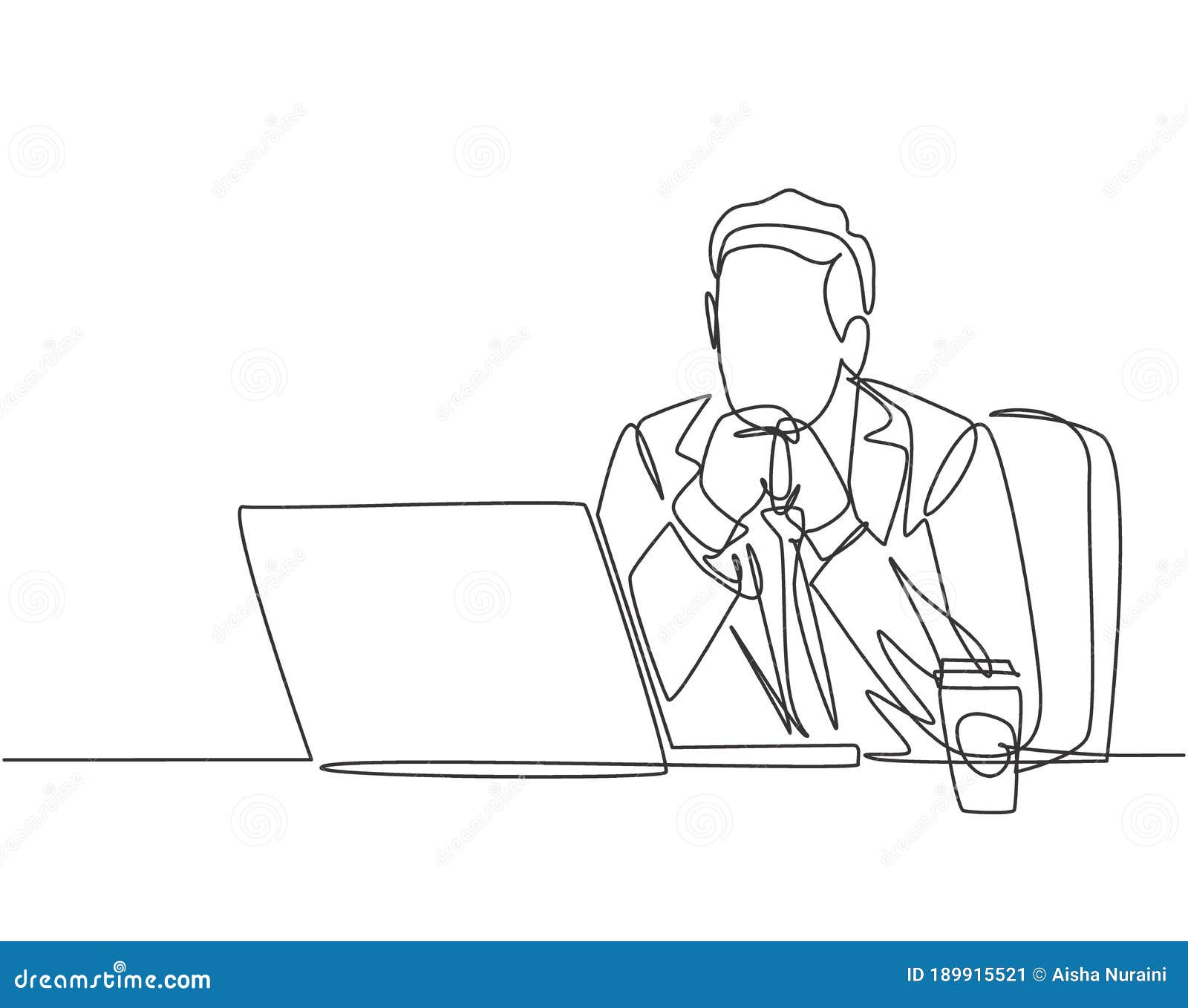 Single Continuous Line Drawing of Young Male Worker Sitting and ...