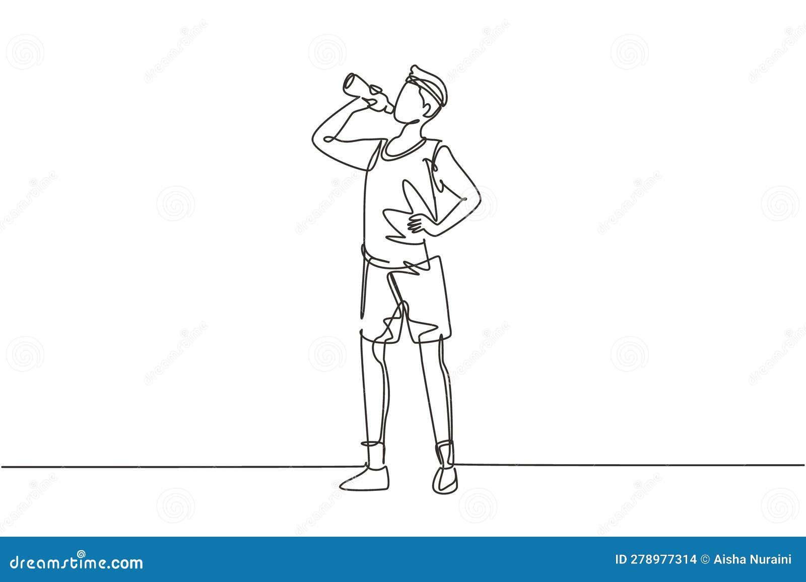 Single Continuous Line Drawing Young Man Standing and Drinking Fresh ...