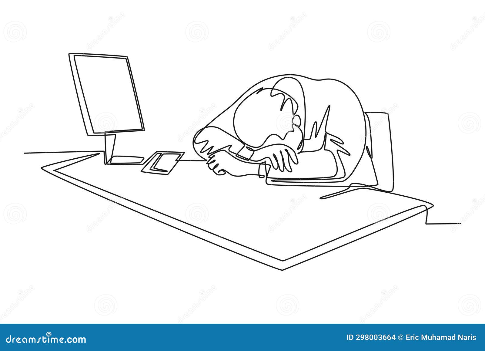 Single Continuous Line Drawing of Young Sleepy Startup CEO Fall Asleep ...