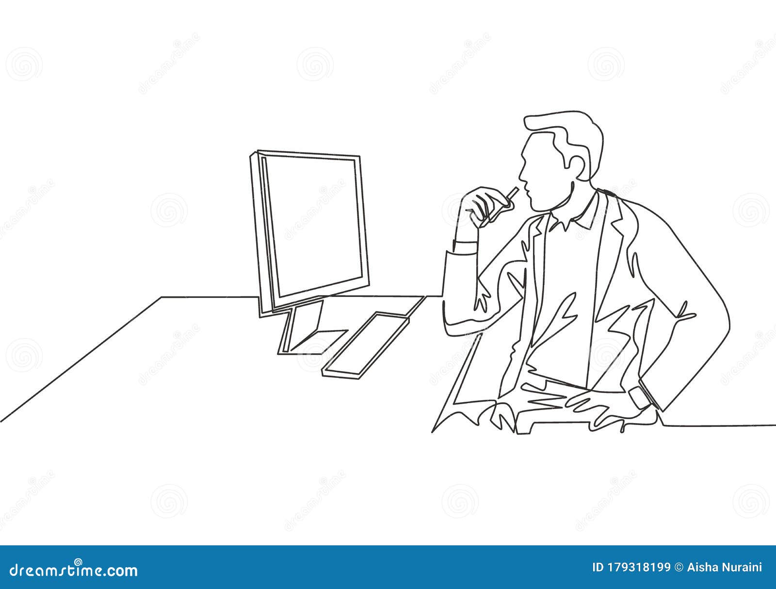 Single Continuous Line Drawing of Young Startup CEO Sitting on the ...