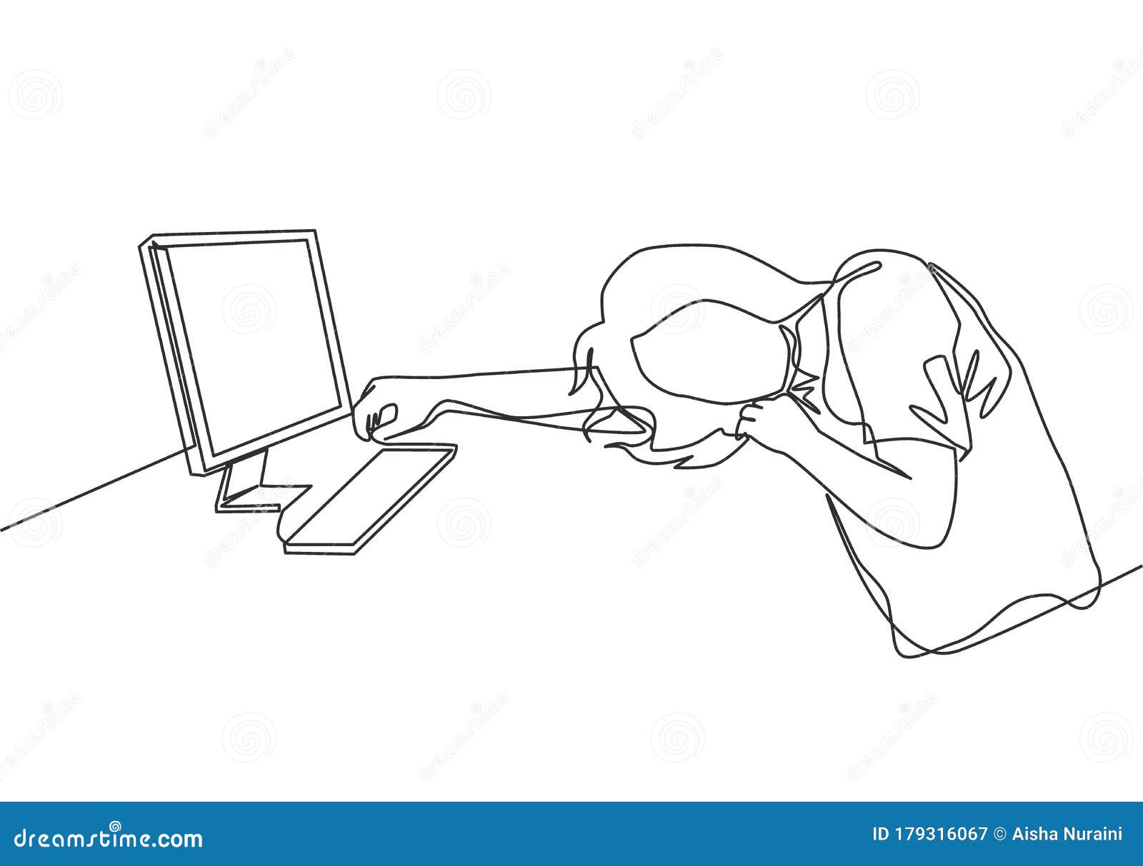 Single Continuous Line Drawing of Young Tired Female Employee Sleeping ...