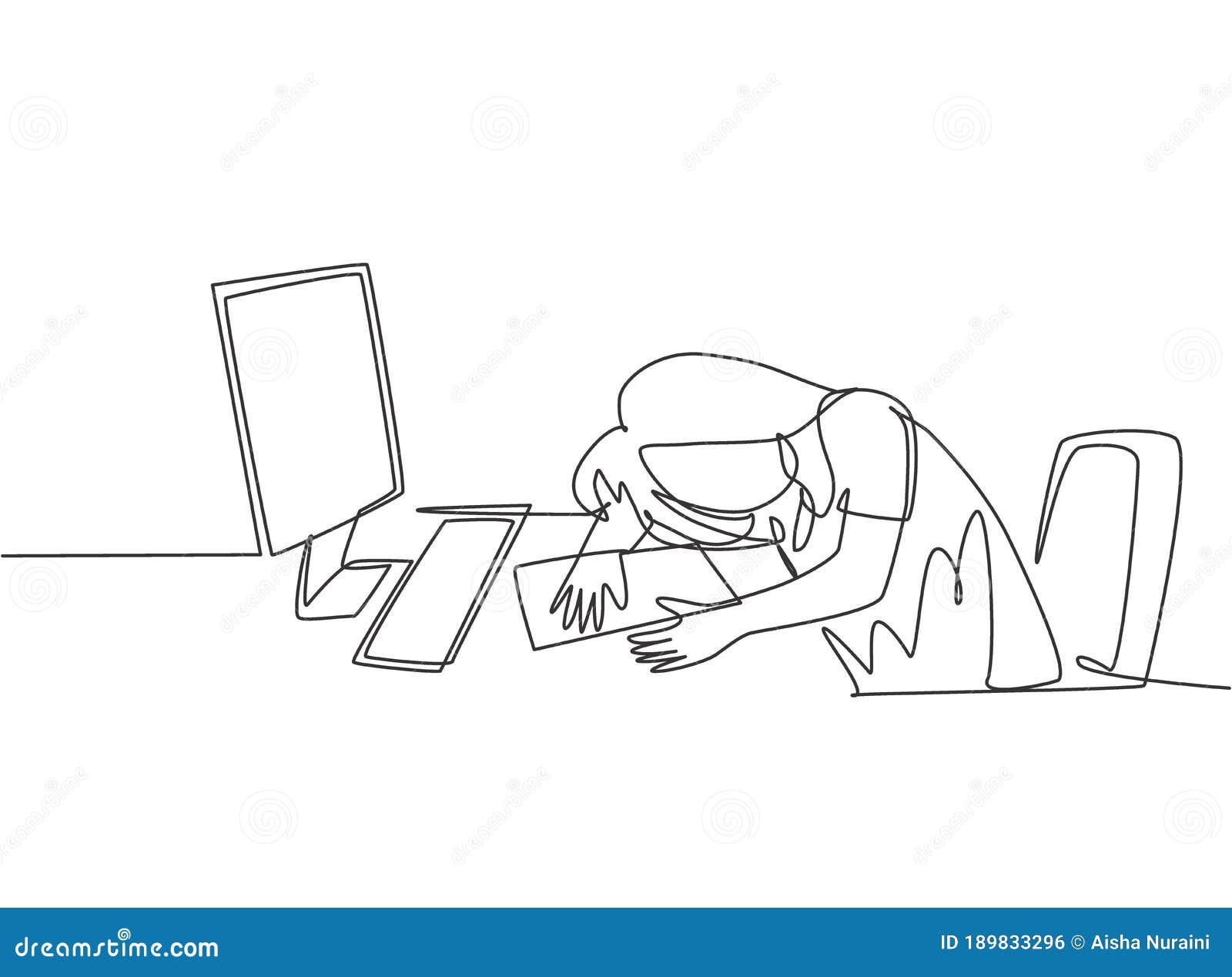 Single Continuous Line Drawing of Young Tired Female Employee Sleeping ...
