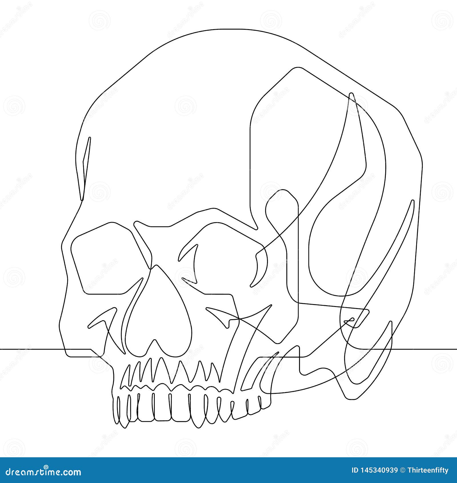 Human Skull One Continuous Line Vector Graphic Illustration 3/4 View ...
