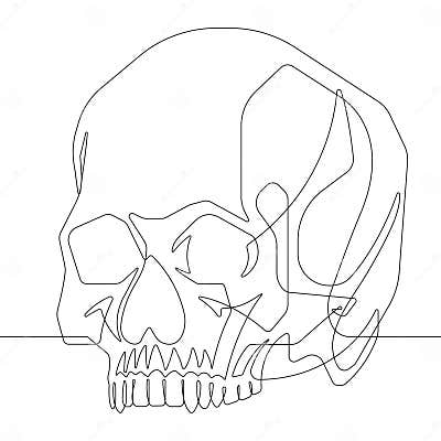 Human Skull One Continuous Line Vector Graphic Illustration 3/4 View ...