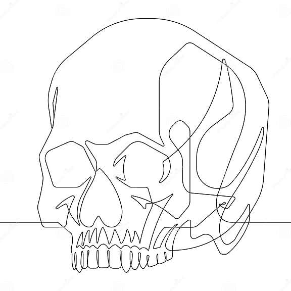 Human Skull One Continuous Line Vector Graphic Illustration 3/4 View ...