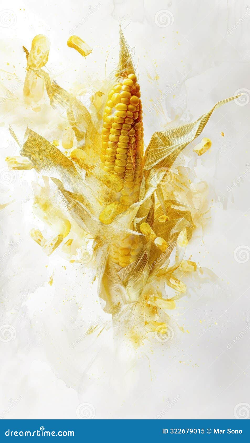A Single Corn Cob with Vibrant Yellow Kernels Against a White ...