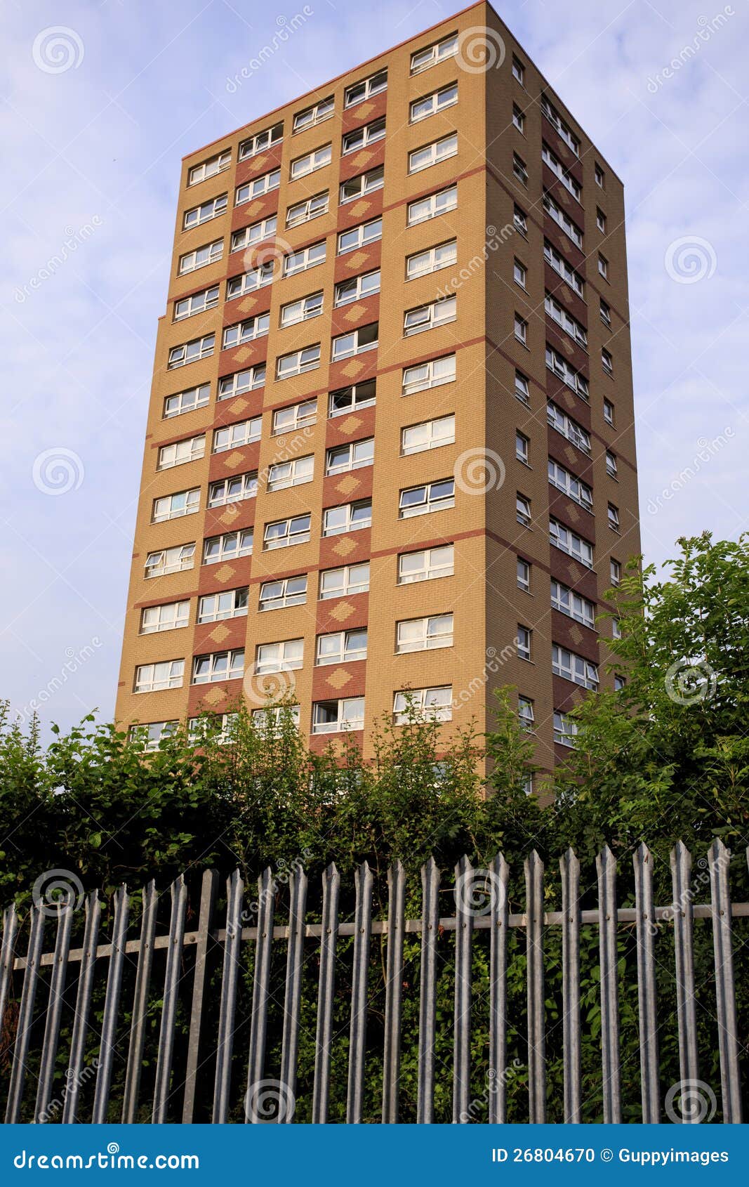 Single Council Tower Block with Fence Stock Photo - Image of exterior ...