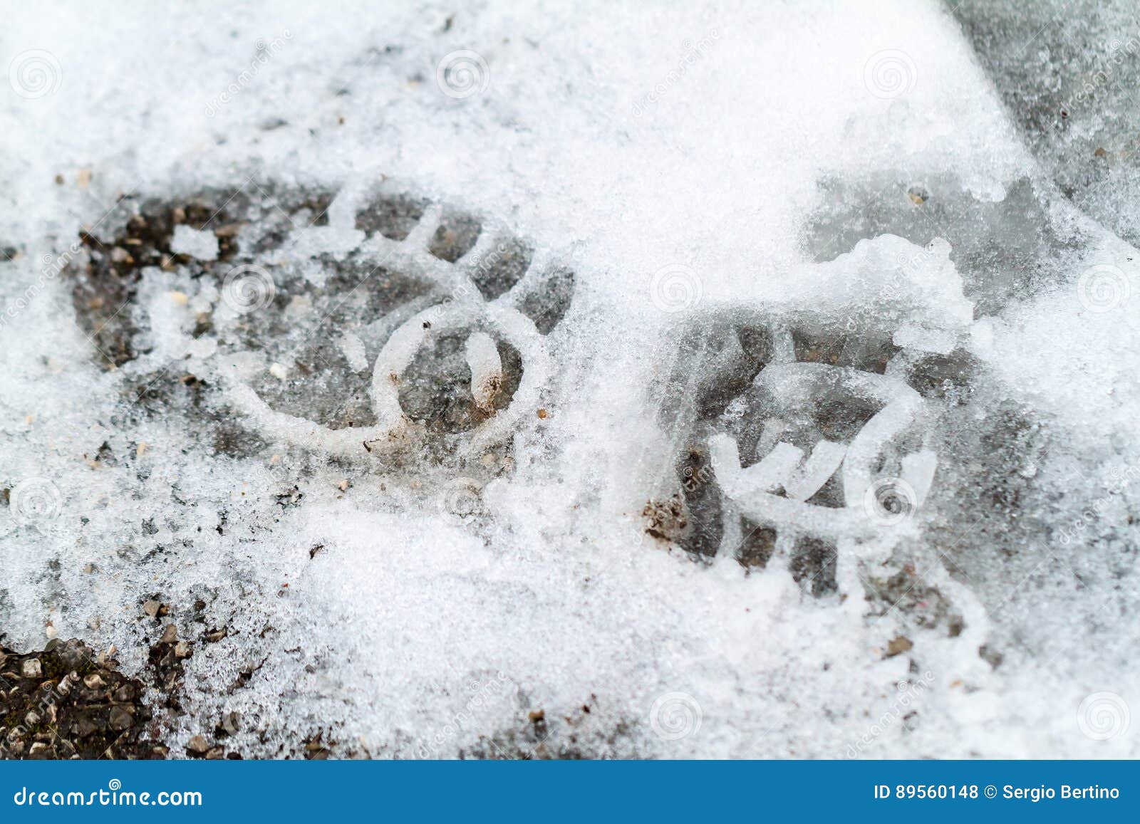 Single Crisp Boot Print in Thin White Snow Stock Photo - Image of clue ...