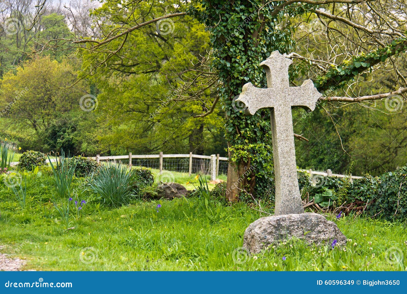 Single Cross Tombstone in Graveyard Stock Image - Image of gravestone ...
